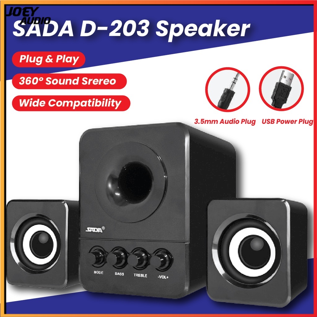 🇲🇾SADA D-203 Bluetoot Wired Mini USB Super Bass Subwoofer Speaker 2.1 ...