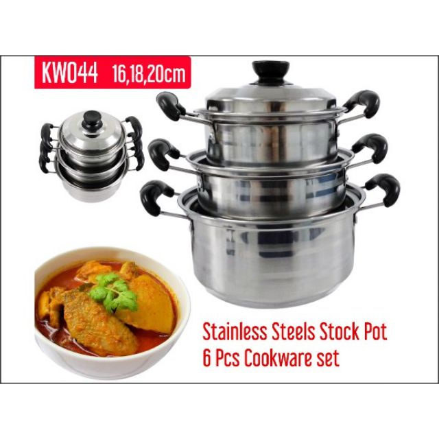 💥6pcs Set Stainless Steel Stock Pot Casserole Cookware💥 | Shopee Malaysia