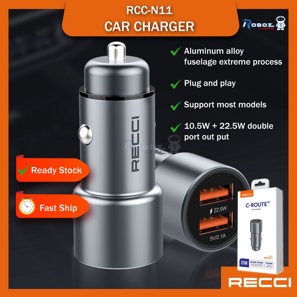 Recci RCC-N11 portable electric dual port USB QC 3.0 car charger fast charging | Shopee Malaysia