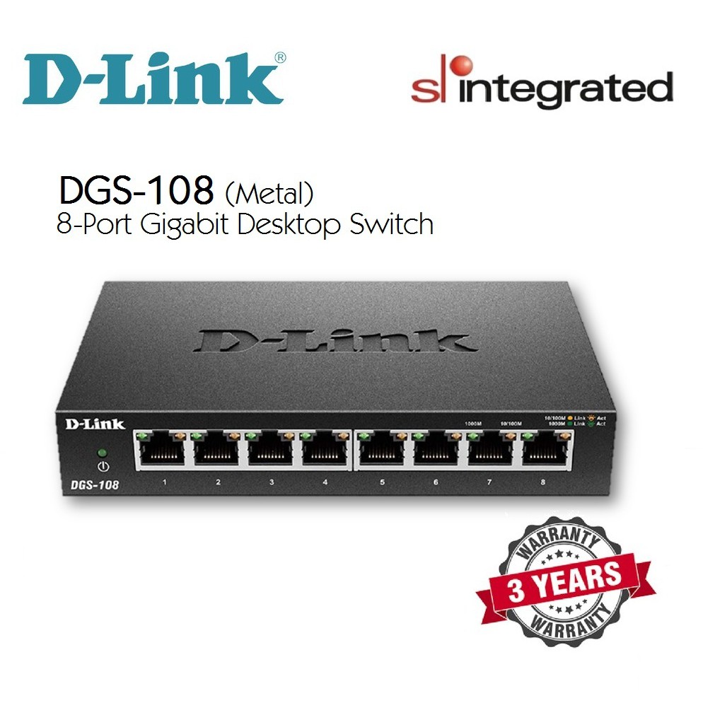 D-LINK DGS-108 / DGS-108GL 8-Port Gigabit Desktop Switch In Metal Casing | Shopee Malaysia