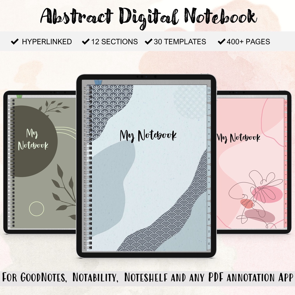 Digital Planner Notebook with 12 Tab Hyperlinked for Goodnotes ...