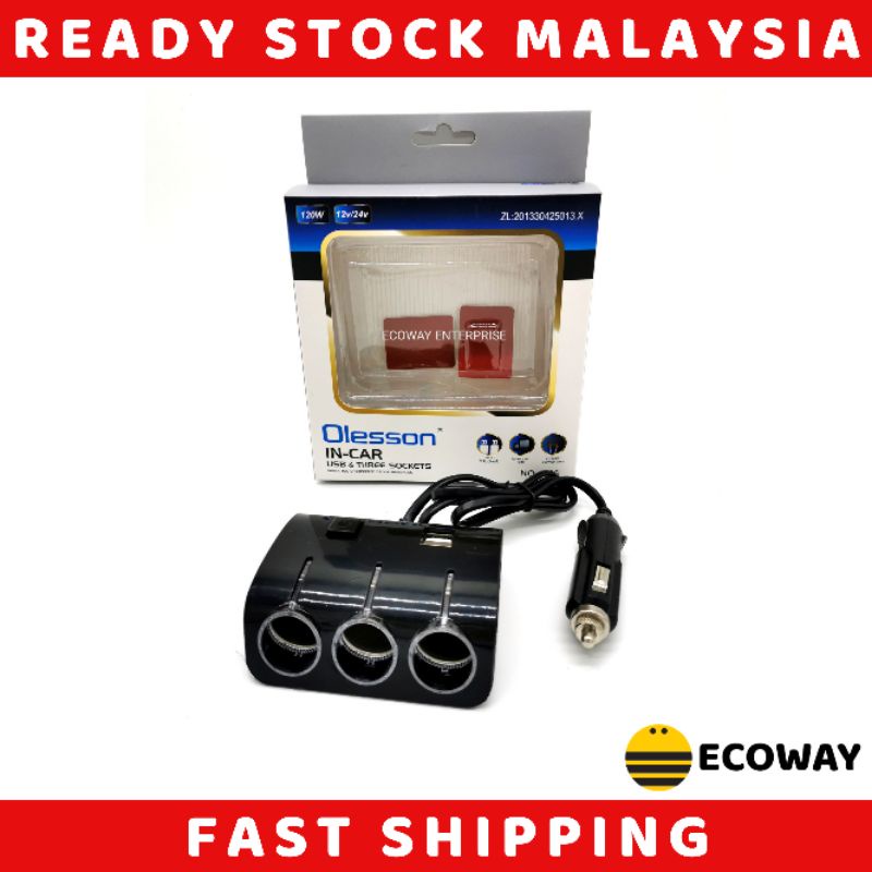 Car Socket Splitter 12V-24V Dual USB Car Charger Socket 120W Car ...