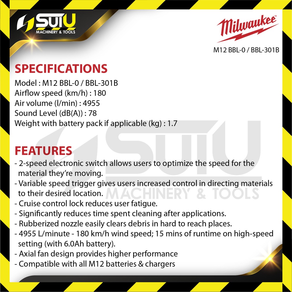 MILWAUKEE M12 BBL-0 / BBL-301B 2-Speed Brushed Blower (SOLO/SET ...