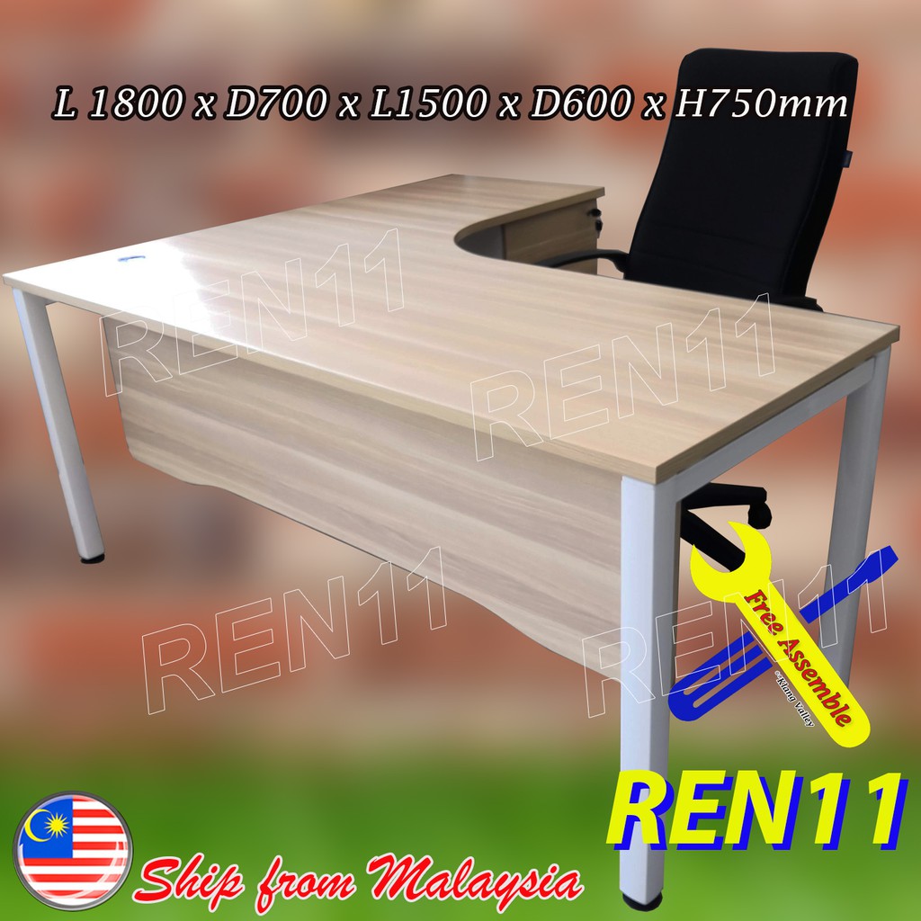 6ft L Shape Quality Director Table with Side Cabinet - heavy duty white ...