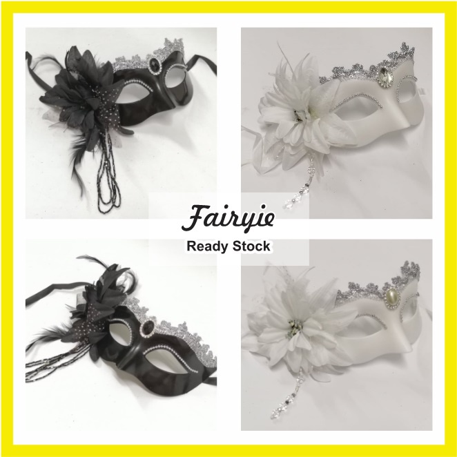 ⚡READY STOCK⚡ Masquerade Mask Women Handmade Black White Party Mask ...