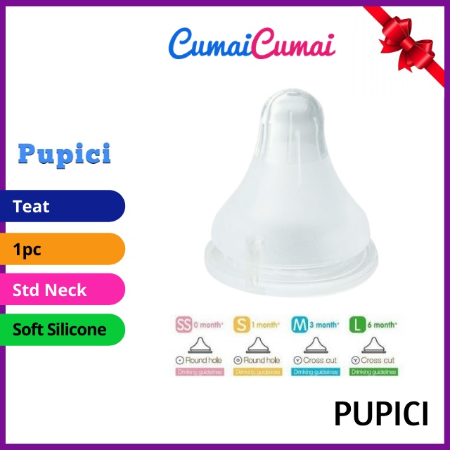 Pupici Soft Silicone Non Spill Slim Standard Neck Teat (1pc) Puting Botol Susu | Shopee Malaysia