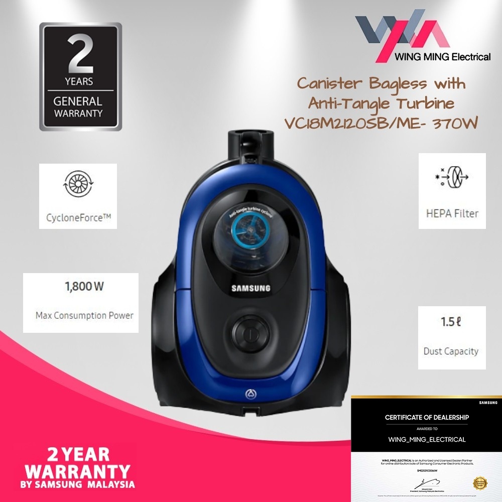 Samsung Canister with Cyclone Force and Anti-Tangle Turbine,Vacuum Cleaner 1800W VC18M2120SB ...