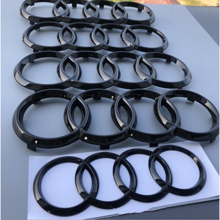 AUDI Black silver Front Grille Rings Badge Logo back Emblem Decoration ...