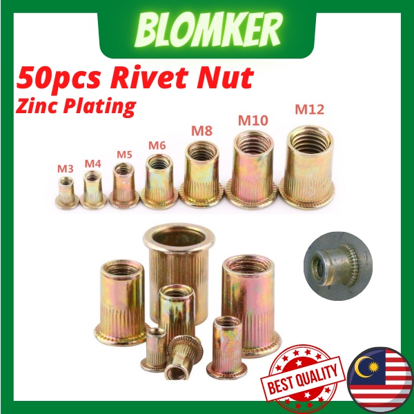50Pcs/set M3 M4 M5 M6 M8 M10 M12 Rivet Nuts Tools Carbon Steel Rivnuts ...