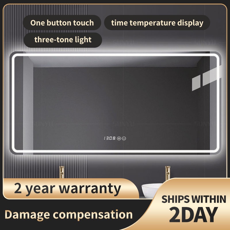 Bathroom Mirror With light Double touch 3-color light Demisting Screen ...