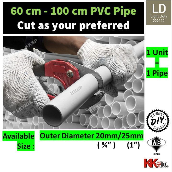 (60 to 100cm) PVC Pipe pvc paip 20mm 25mm cut conduit pipe Diy Pipe ...