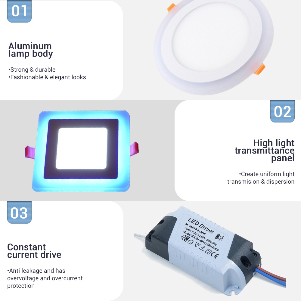 2 In 1 Recessed LED Downlight 2 Colour Lampu Siling 2 Warna Lampu LED ...