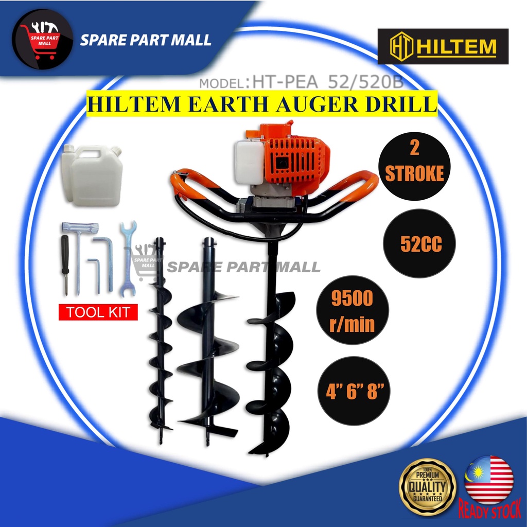 HILTEM EARTH AUGER DRILL MACHINE W/ 4" 6" 8" BIT SET HEAVY DUTY 63CC ...