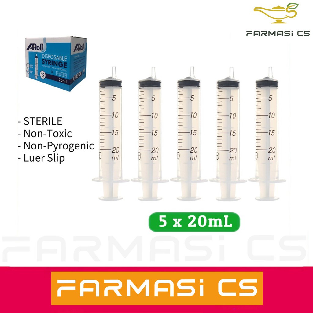 Durasafe/Aros/Primes Disposable Syringe 20ml Luer Slip 5 units [ Without needle, Sterile, Single ...