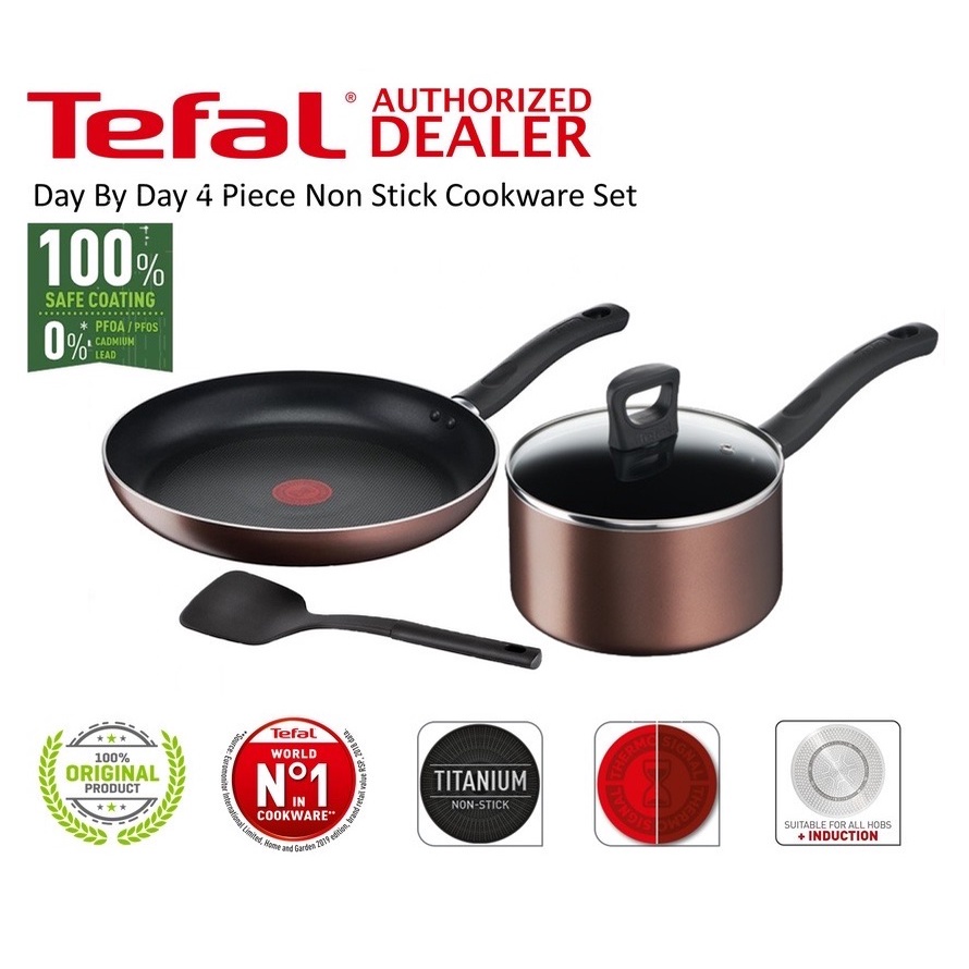 Tefal Day By Day 4 Piece Non Stick Cookware Set G143S4 G143S495 Induction Spatula Fry Pan Pot ...