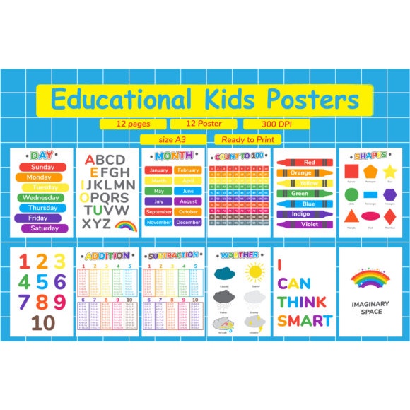 Printable 12 Set of Educational Kids Posters & Graphic | Shopee Malaysia