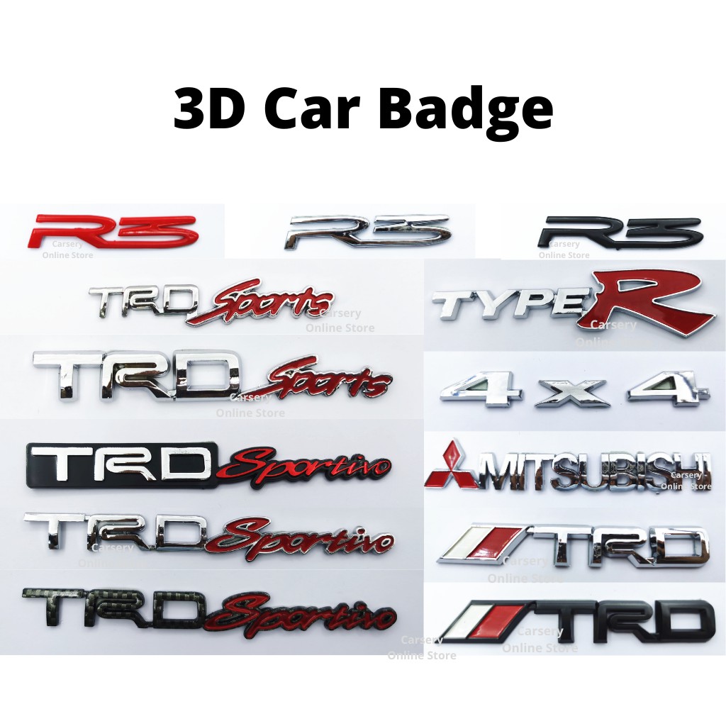3D Car Badge Logo Emblem Car Decal Chrome TRD Sport R3 TypeR 4x4 3D ...