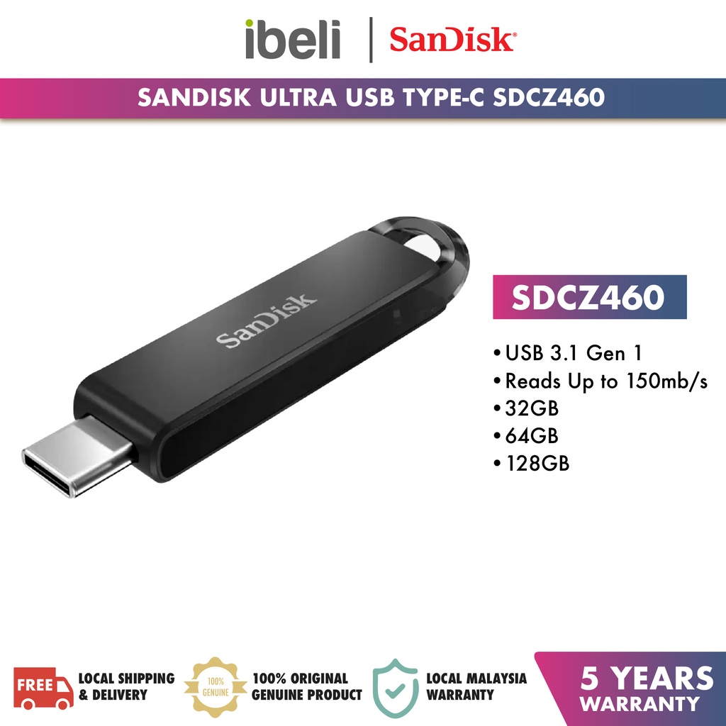 SanDisk Ultra USB Type-C Flash Drive 32GB/64GB/128GB Slim Retractable ...