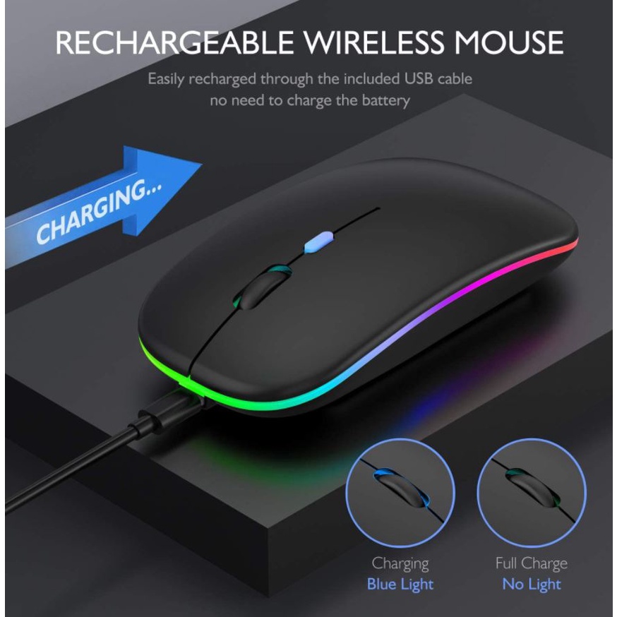 Wireless Mouse Bluetooth Receiver Mice 2.4Ghz USB Rechargeable Silent ...