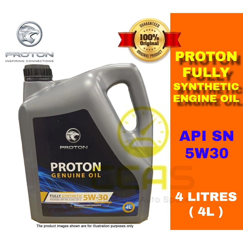 100% Original Proton Engine Oil 5W30 4L - 5W-30 Fully Synthetic 4Litre ...