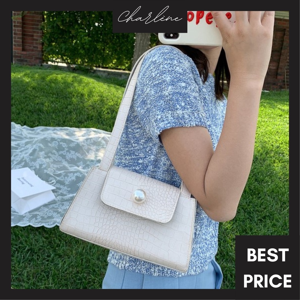 CHARLÈNE Premium Crocodile-Patterned Shoulder Bag Beg Sandang Tepi ...