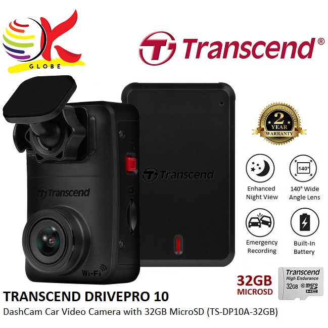 TRANSCEND DRIVEPRO 10 CAR VIDEO CAMERA WITH 32GB MICROSD CARD, WIFI ...
