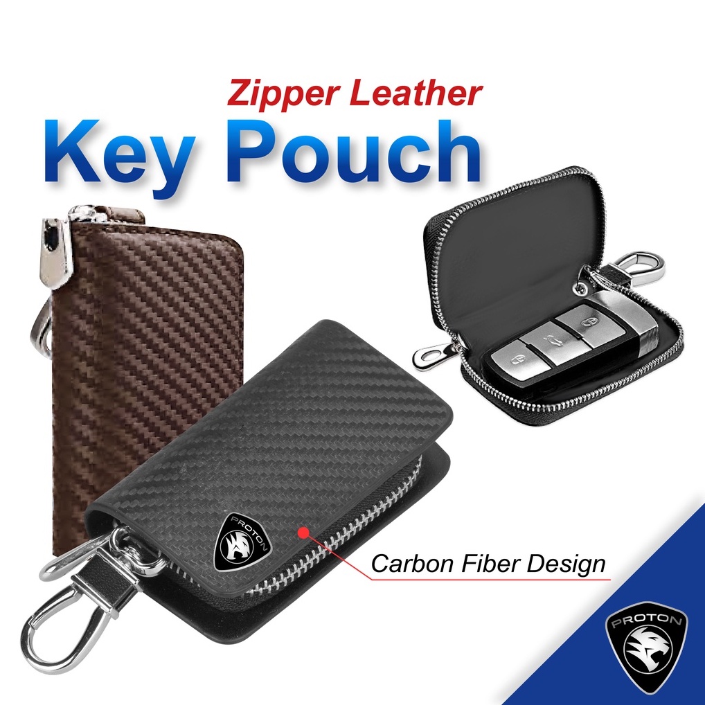 1PC Proton New Logo Car Zipper Key Pouch Leather Case Remote Cover Saga ...