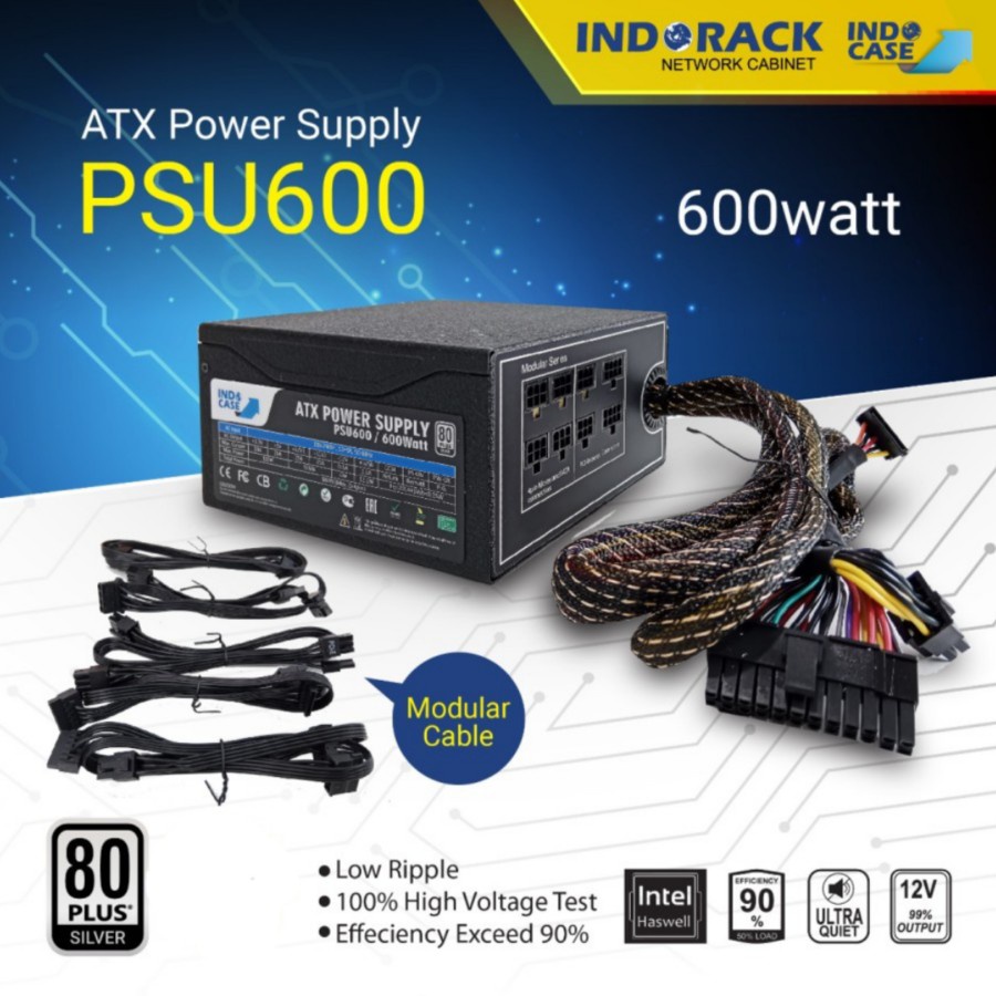 Psu600 600W 80+ SILVER INDOCASE ATX Power Supply PSU 600 Watt with ...