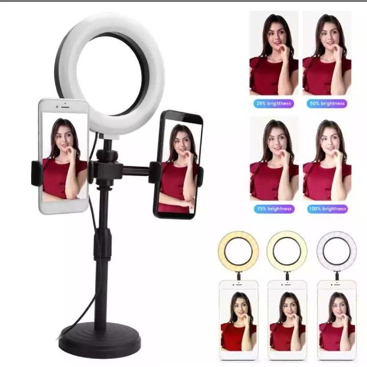 Ring Light 16cm With Stand and Dual Phone Holder Table Desktop Mini ...