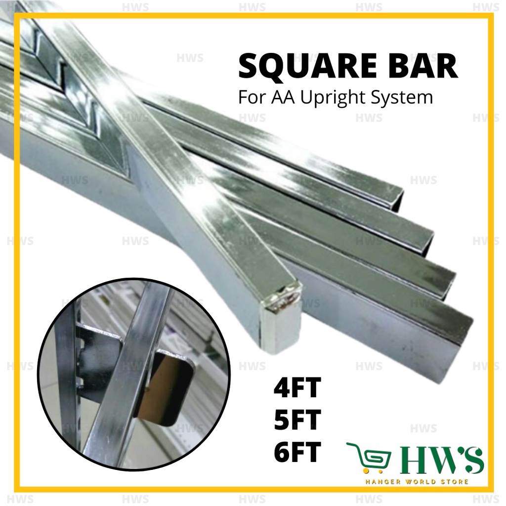 HWS CHROME STEEL SQUARE BAR HANGING CLOTHES/SQUARE BAR 4FT / 5FT / 6FT ...