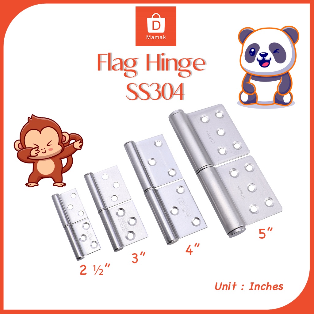 【Deco Mamak】5’’ Stainless Steel 304 100mm Flag Hinge 1 Pair 360 Degree ...