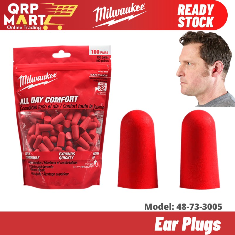 Milwaukee Ear Plugs (1 Pair) 48-73-3005 Noise Reduction Soft Foam Ear ...