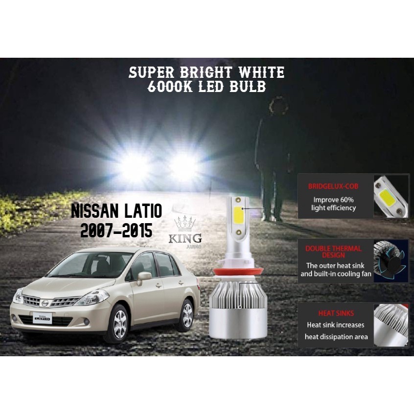 Nissan Latio 2007-2015 C6 LED Light Bulb 6000K White 1Pair 2pcs Car ...