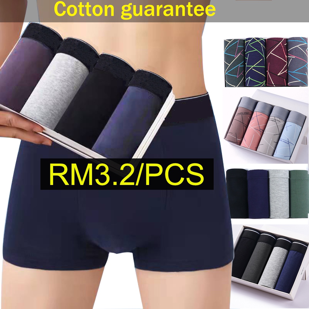 🔥4pcs/set Men Boxer🔥 Men Underwear Cotton Boxers Plain Striped boxer ...