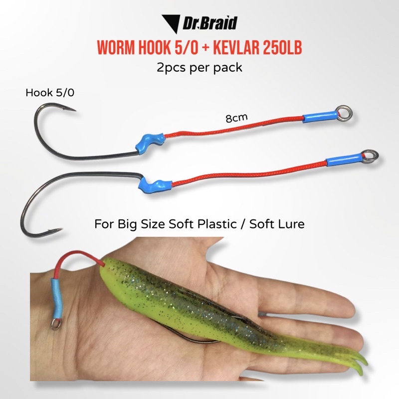 (New) Dr.Braid Worm Hook 5/0 with Kevlar 250lb for Big Soft Plastic ...