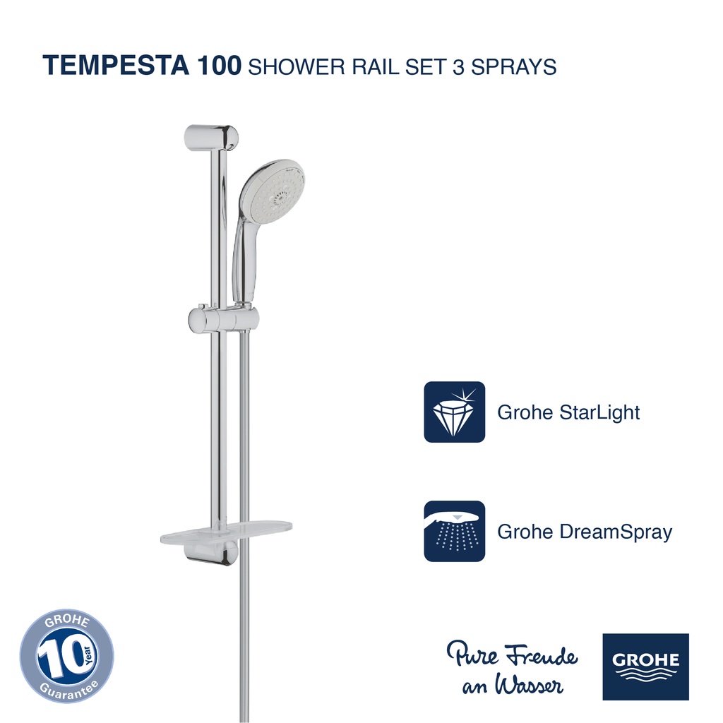 GROHE 27927001 TEMPESTA 100 SHOWER RAIL SET 3 SPRAYS | Shopee Malaysia