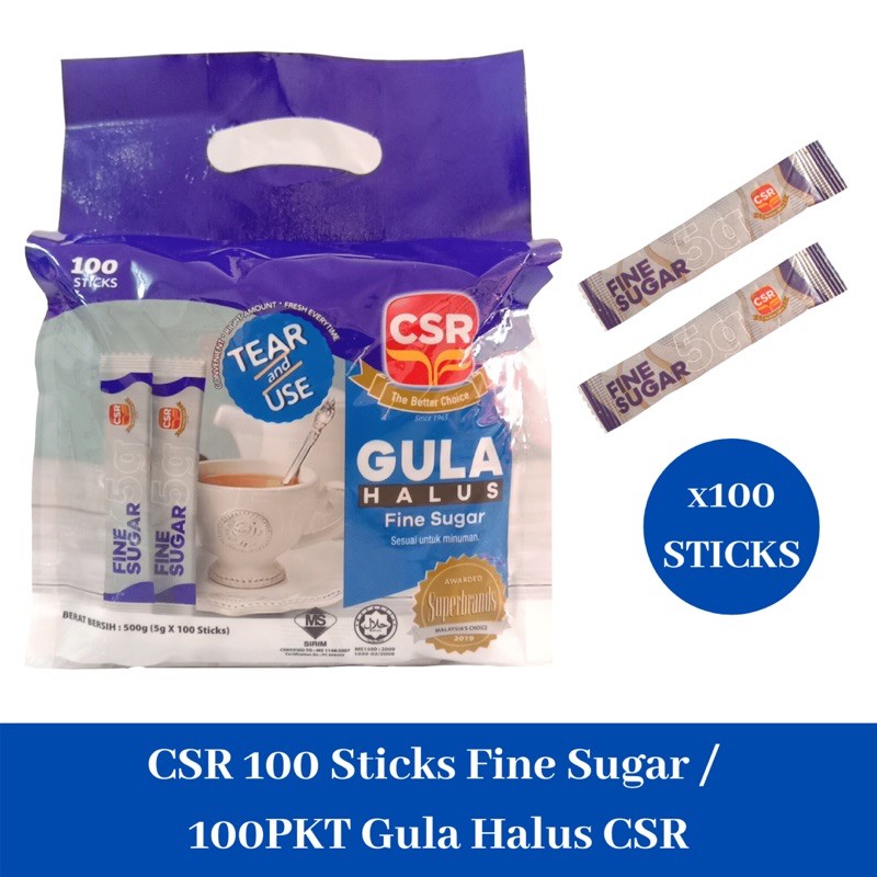 CSR Fine Sugar Gula Halus Packet Sachet 5g X 100 sticks | Shopee Malaysia