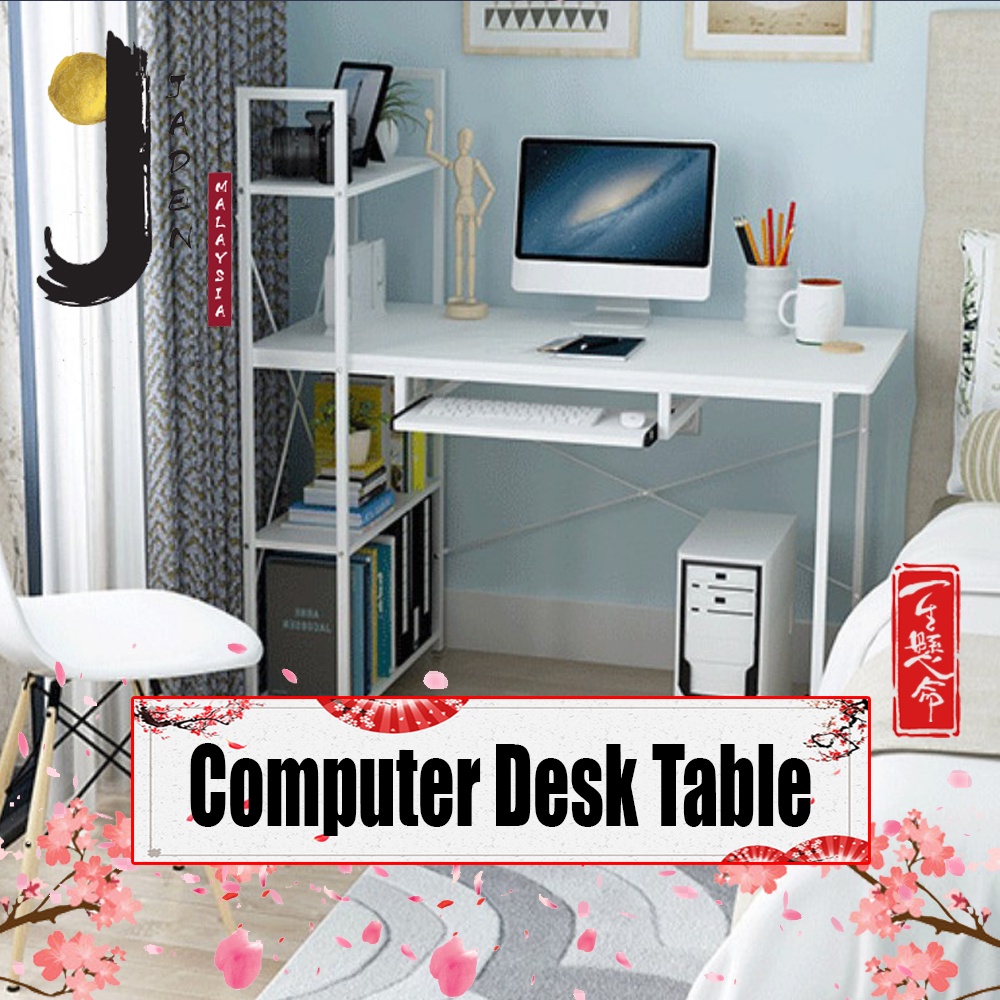 JADEN Study Deck Writing Desk Office Table With Book Shelf 3 Tiers Desk ...