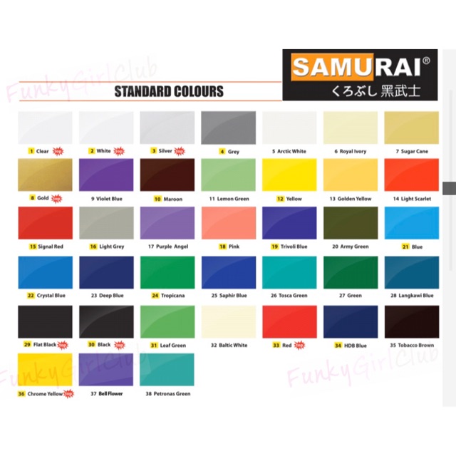 SAMURAI SPRAY PAINT Standard Colours | Shopee Malaysia