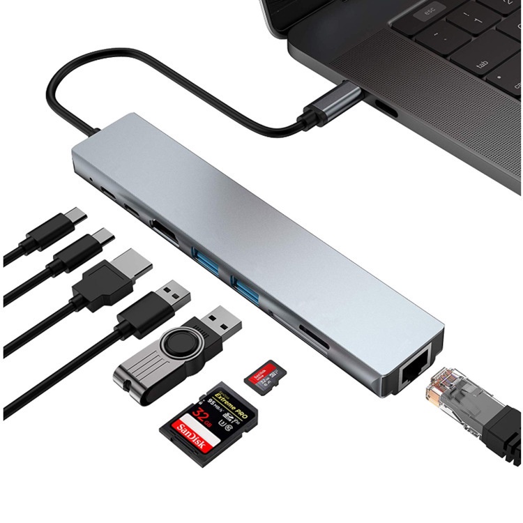Type-C multifunctional eight-in-one converter (Type-C to PD+USB3.0*2+SD ...