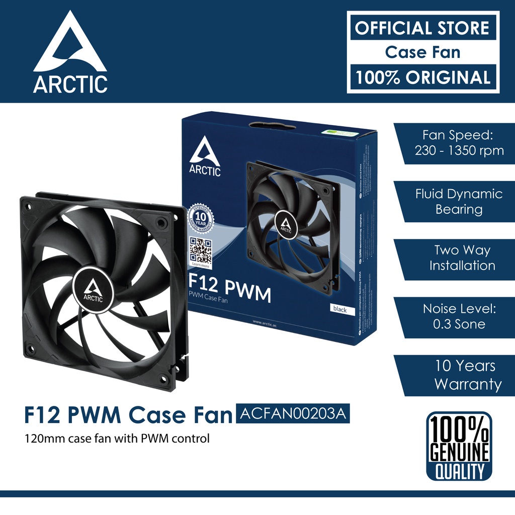 ARCTIC F12 PWM Case Fan with PWM Control - Black (120mm) ACFAN00203A ...