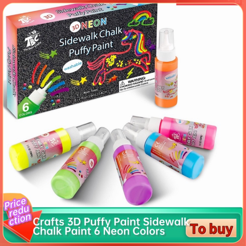 TBC The Best Crafts 3D Puffy Paint Sidewalk Chalk Paint 6Neon Colors ...