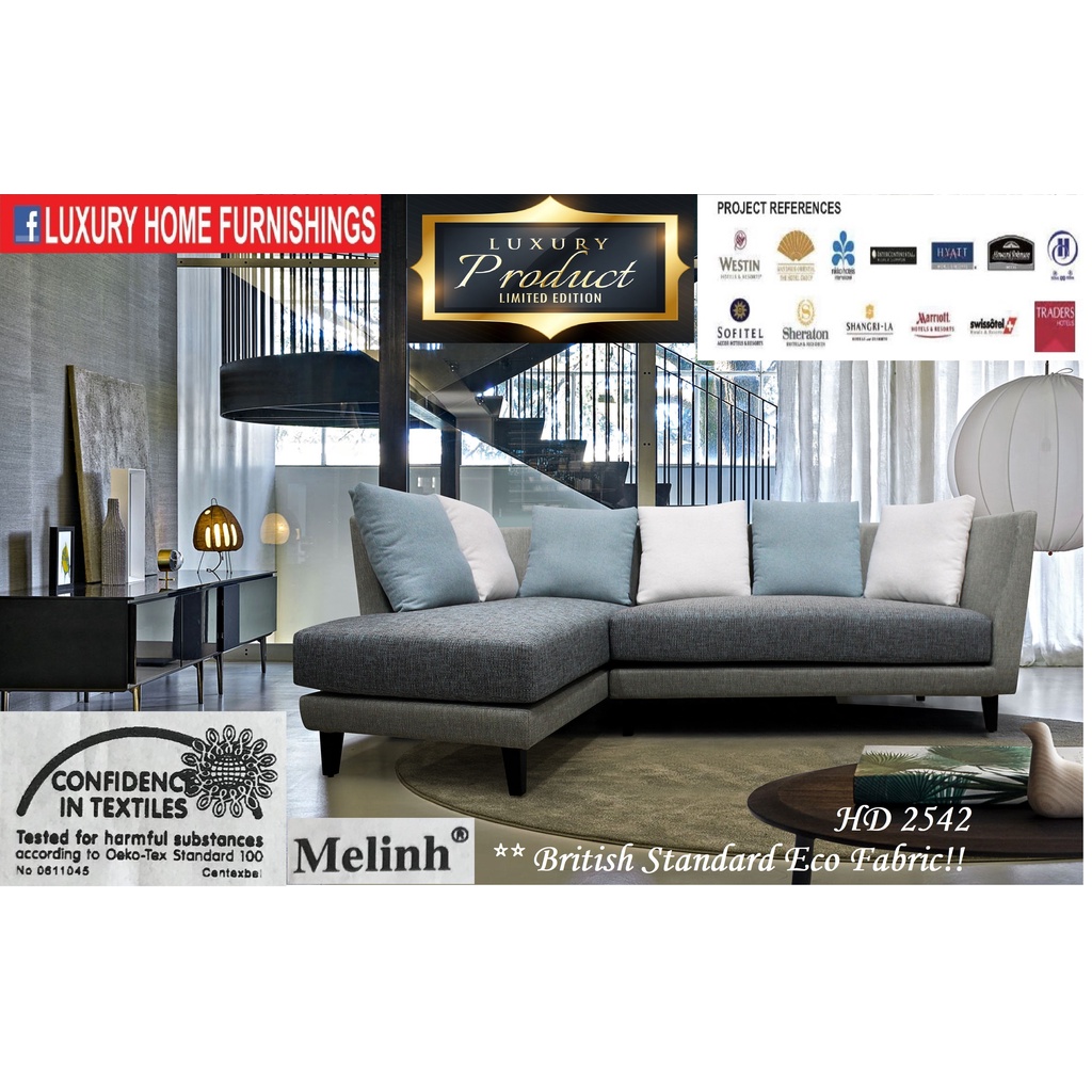 Catania 2542, 8.5ft Luxury Series Designer EC0 Fabric L.Shape Sofa SET, Product of the Malaysia ...