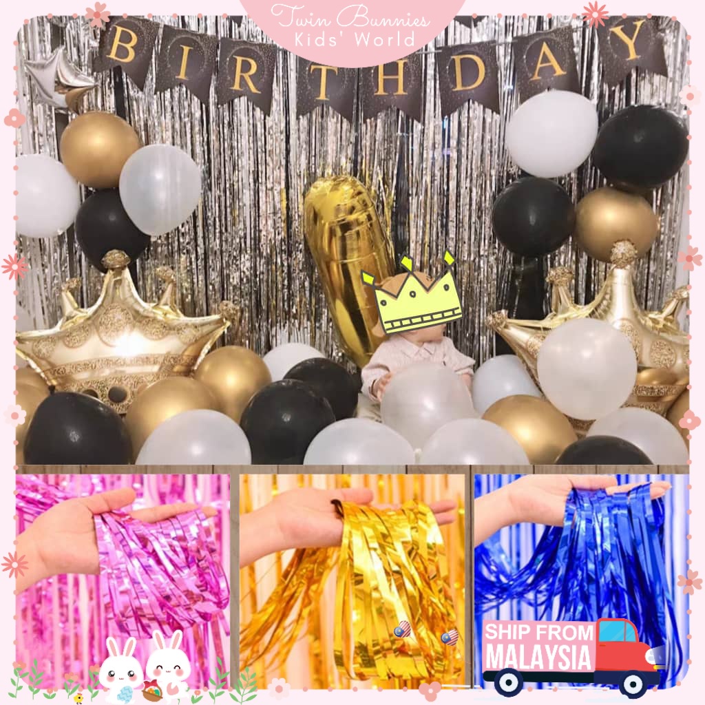 TB 1m x 2m Metallic Foil Rain Curtain Birthday Wedding Decoration Wall ...