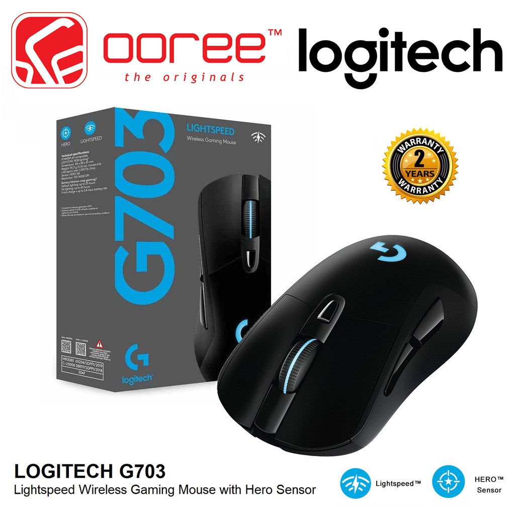 LOGITECH G703 LIGHTSPEED WIRELESS GAMING MOUSE WITH HERO SENSOR 1:1 TRACKING, 16,000 MAX DPI ...