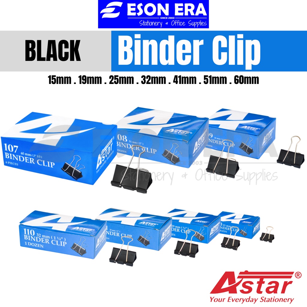 Astar Binder Clip 12pcs/Box size 15mm,19mm,25mm,32mm,41mm,51mm,60mm Paper Clip Double Clip Klip ...