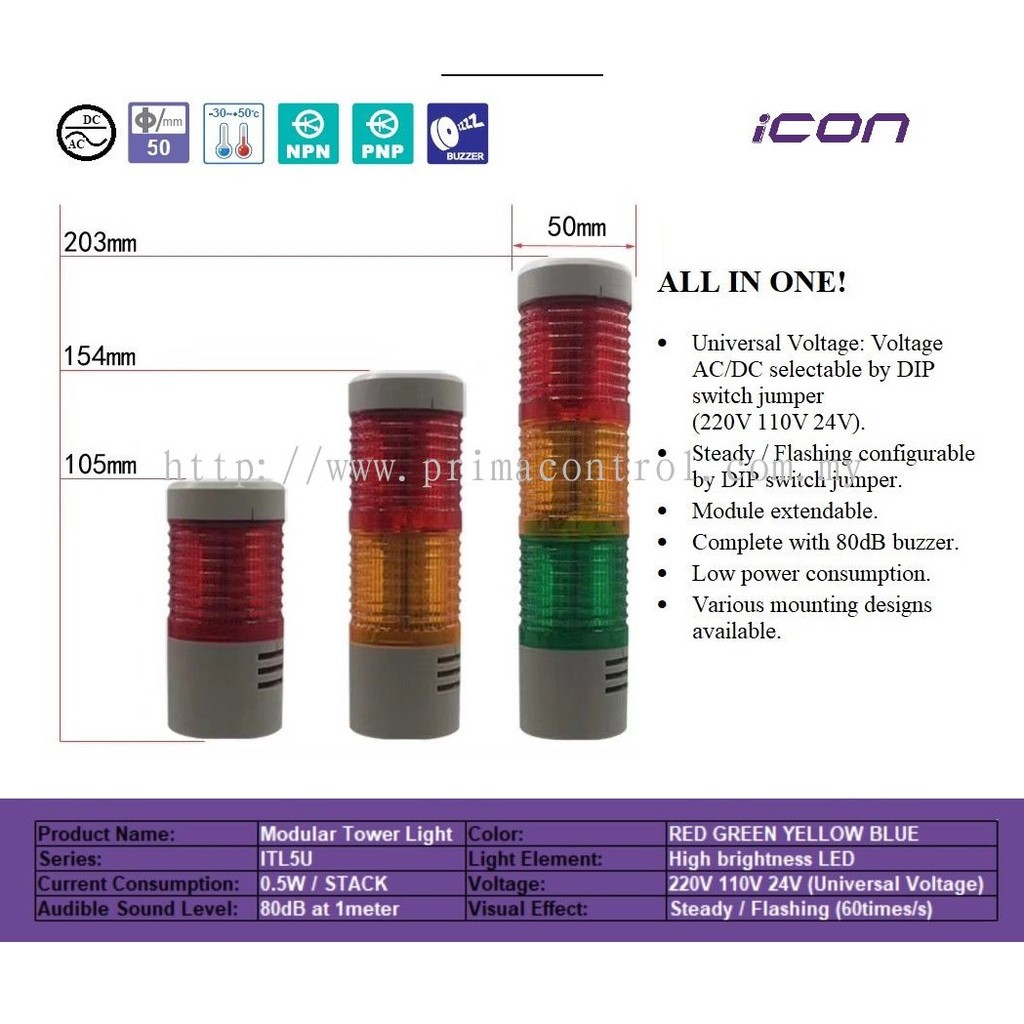 LED SIGNAL TOWER LIGHT UNIVERSAL VOLTAGE 24VDC 110VAC 240VAC WITH ...