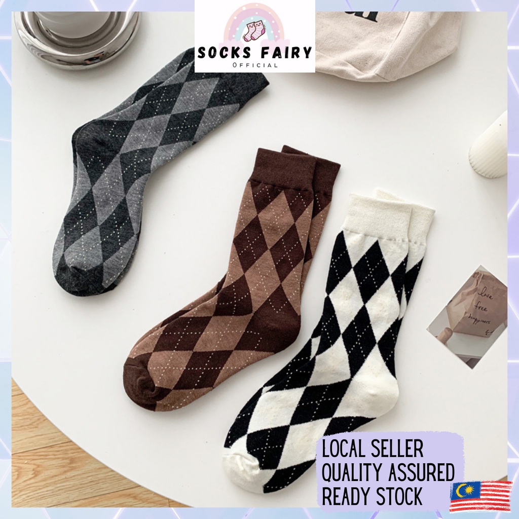 【Ready Stock】 Socks Fairy 1 Pair Grid British Style Socks Socks Women ...
