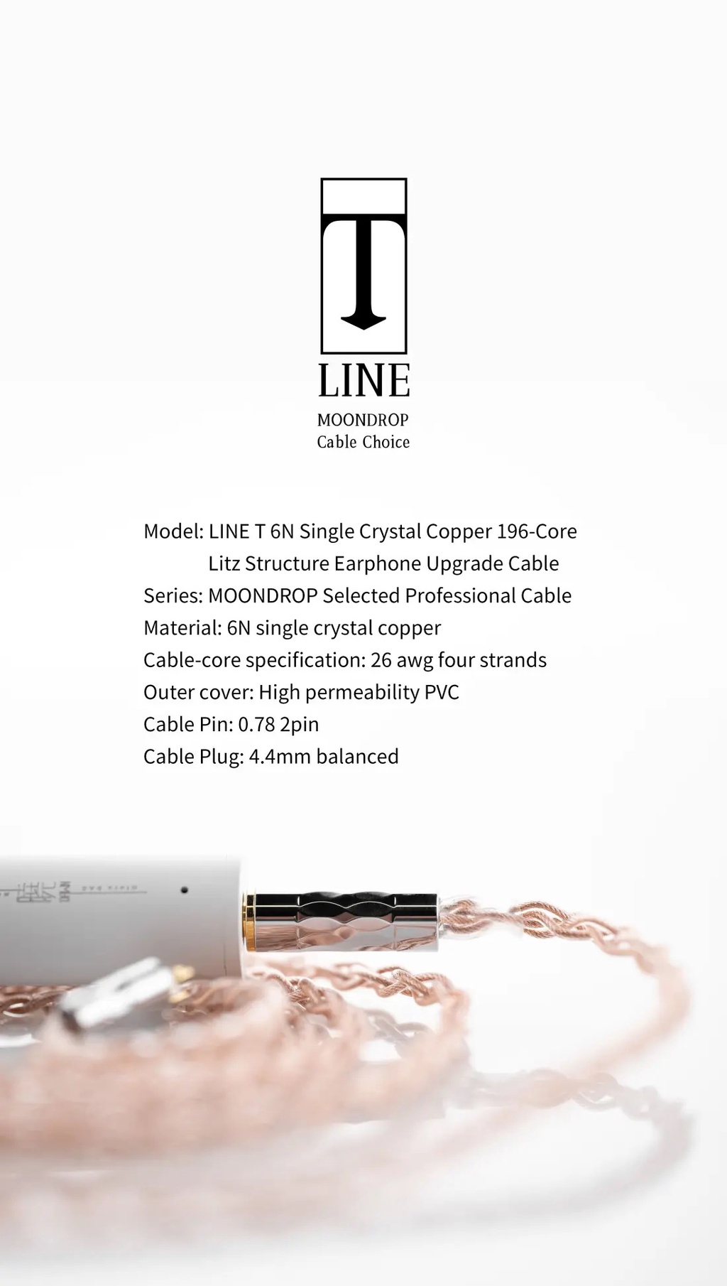 Moondrop LINE T 4.4 6N Single Crystal Copper 196-Core Litz 0.78mm 2Pin ...