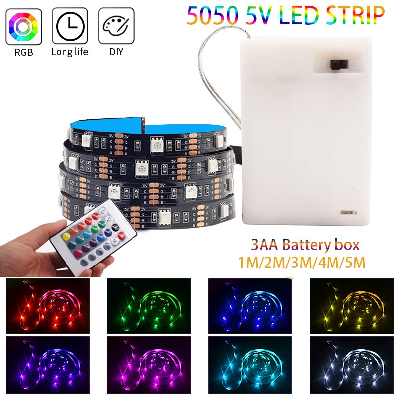 5M Smart Battery powered LED Strip Light DC5V 2835/5050 Battery RGB ...